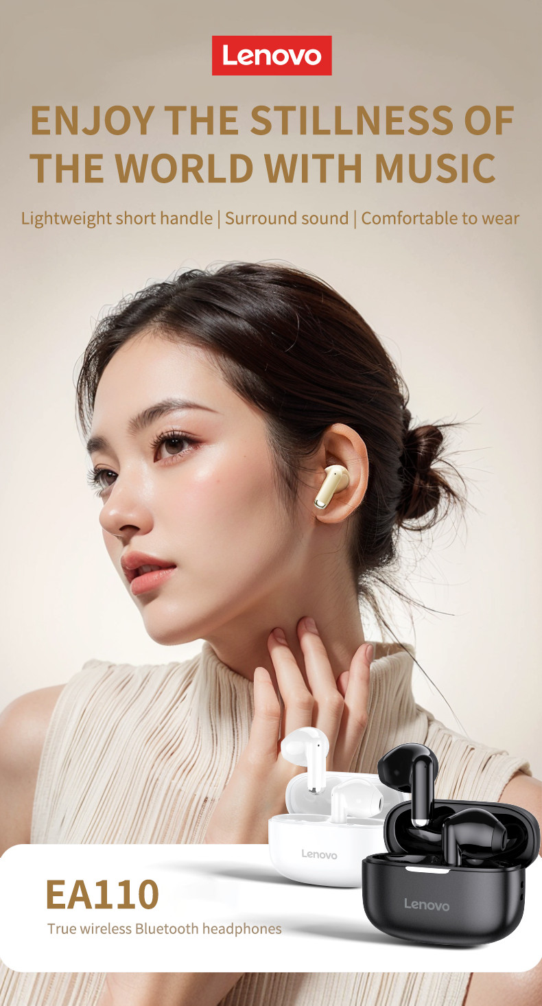 Lenovo Earbuds EA110 Bluetooth Wireless Earbuds TWS Mini Earphone Bluetooth 5.4 Touch Control ...