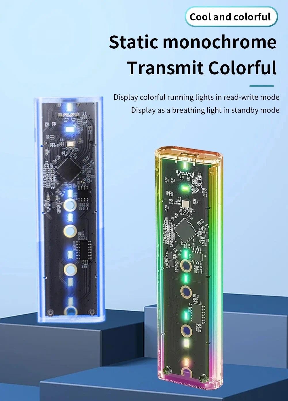 M.2 NVMe SSD Enclosure Adapter Tool with RGB LED Free Aluminum Case USB ...