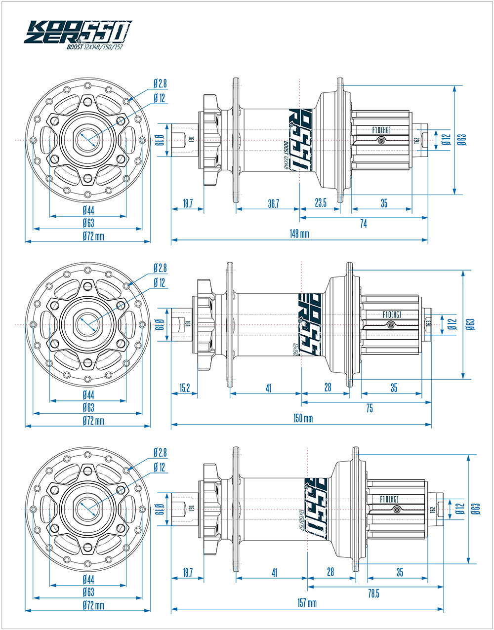 KOOZER 550 Super Boost MTB Rear Hub Heavy Duty Bike Hub for AM/FR/DH/ E ...