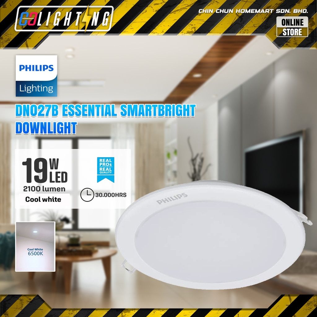 PHILIPS DN027B ESSENTIAL SMARTBRIGHT DOWNLIGHT ROUND [19W] G3 LED BULB ...