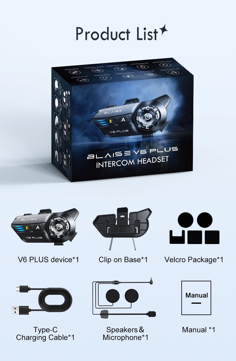 BLAISE V6 PLUS Motorcycle Helmet Bluetooth headset intercom group music ...