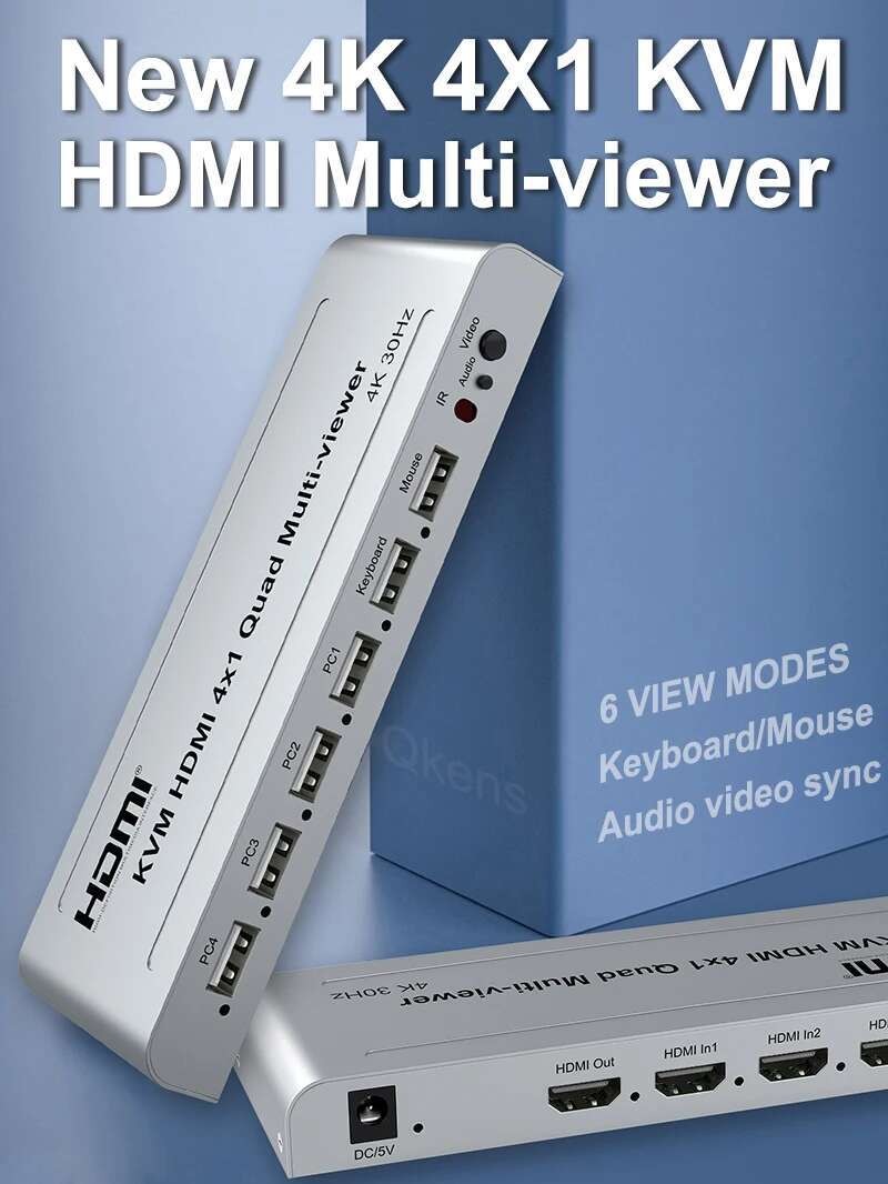 4K 30Hz KVM 4X1 Quad Multi Viewer 4 in 1 Out Seamless Switch Vedio ...