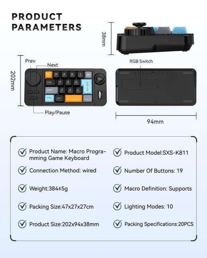 JOMAA Programmable Wired Mechanical Keyboard with Volume Scroll Wheel ...