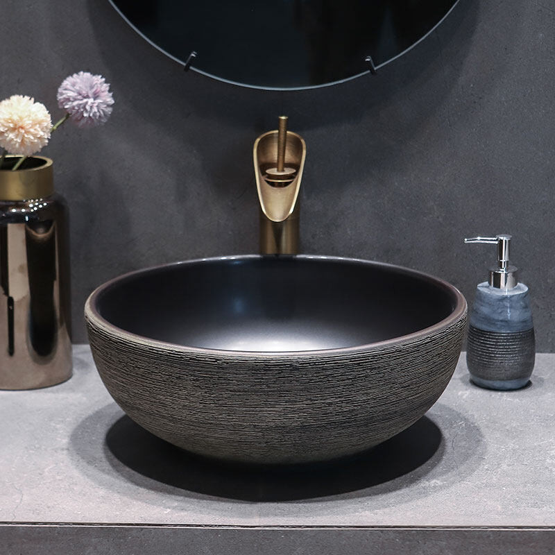 Jingdezhen Ceramic Round Bathroom Basin Retro Style Wash Basin Bathroom ...