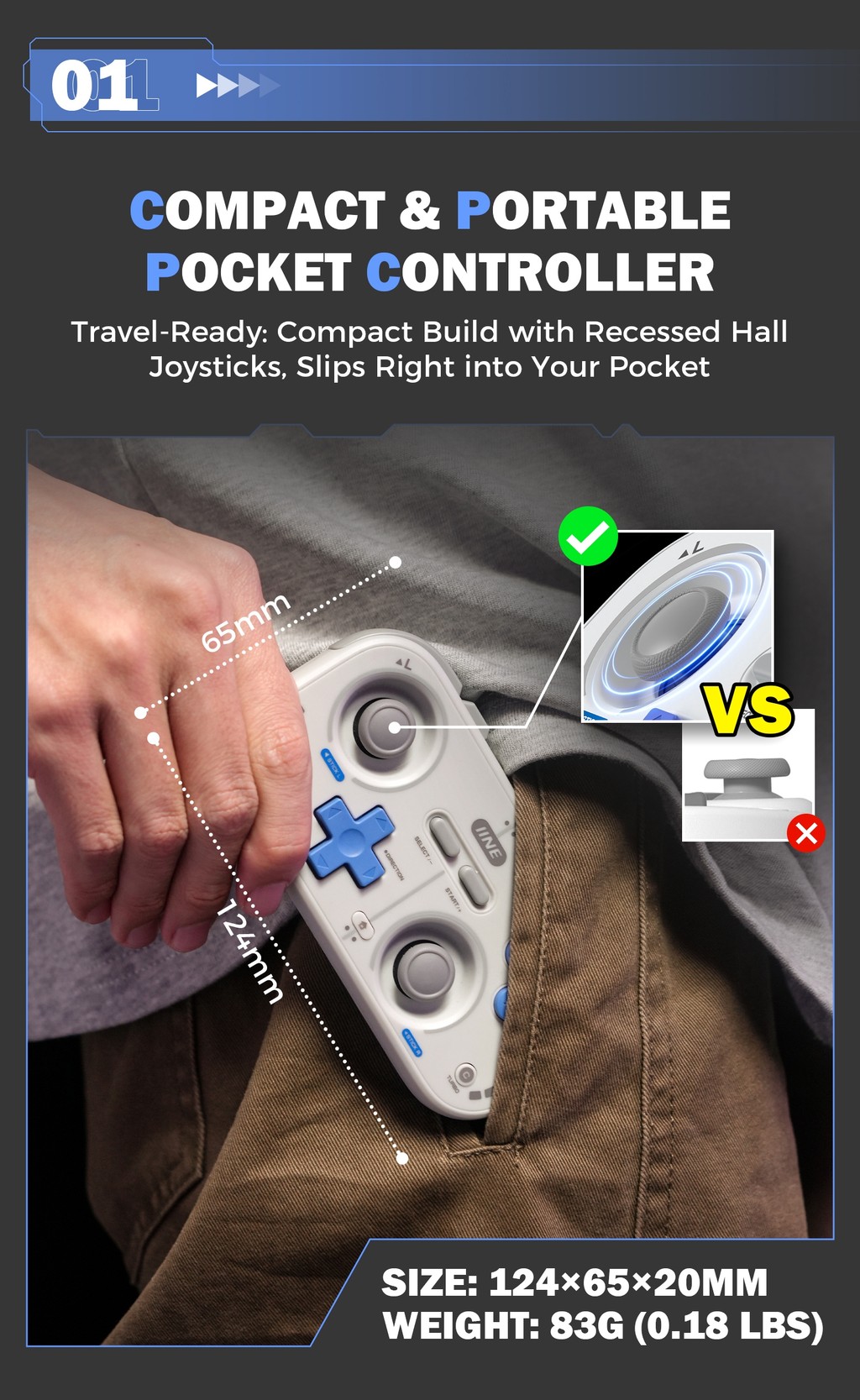 IINE Retro Pocket Game Controller /Compact & Portable Hall Joysticks ...