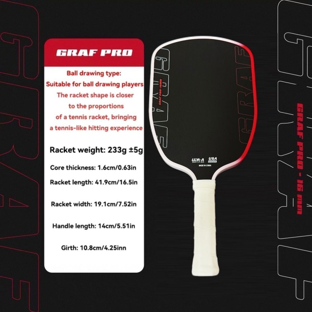 GRAF Agassi Pro 16MM GEN4 T700 Carbon Fiber Pickleball Paddle Frosted ...
