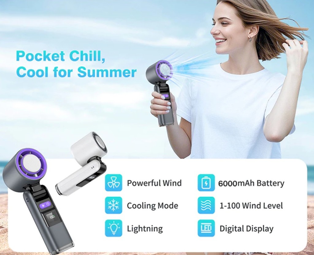 K801 Portable Fan Foldable Fan 4000mAh Mini Fan Rechargeable Turbo Fan ...