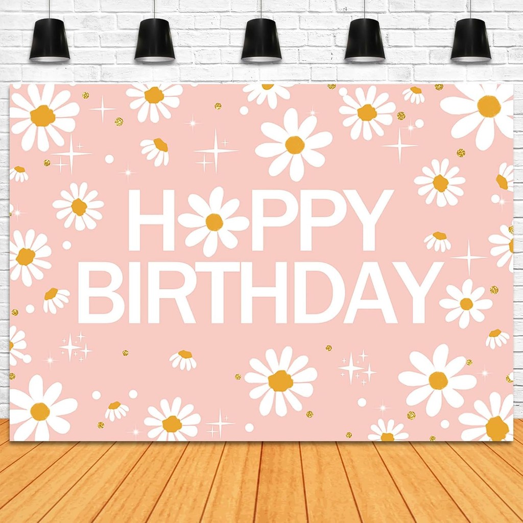 Retro Daisy Birthday Backdropt Daisy Happy Birthday Party Decorations ...