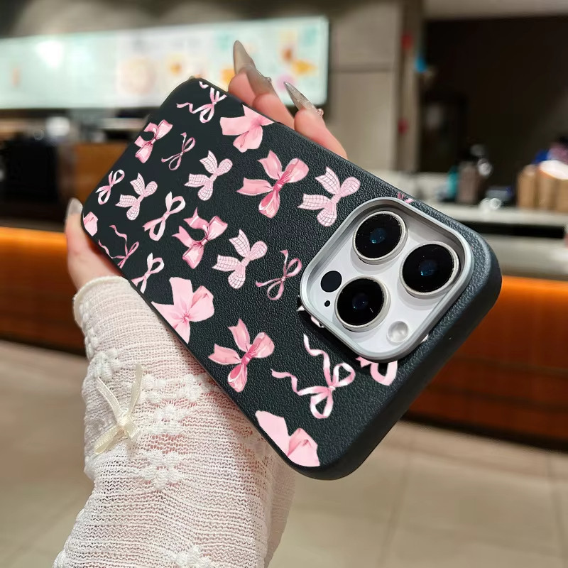 Luxury Pink Bow Pattern Leather Texture Soft Case For Honor 400 200 Pro ...