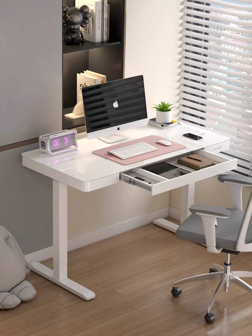 Desk Modern Tempered Glass JY Koble Home Computer Desk Bedroom Office ...