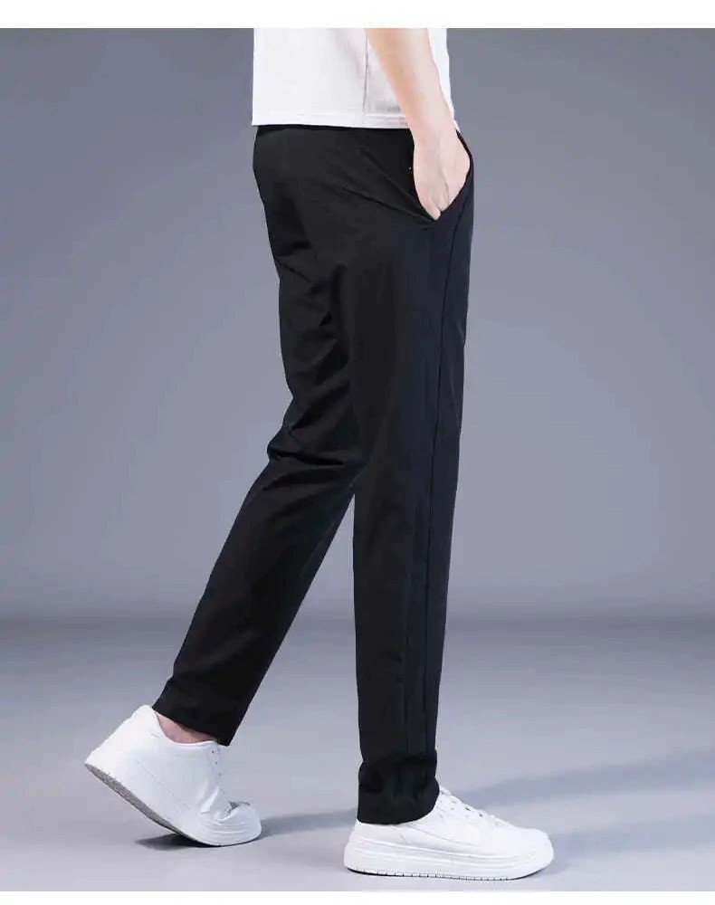 M-5XL Men's Summer Ice Silk Korean Fashion Slim Fit Straight-Leg Solid ...