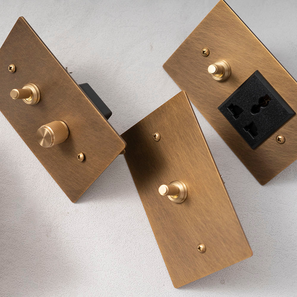 220V Retro Brass Plate Knurled Toggle Wall Light Switch LED Dimmer 10A ...