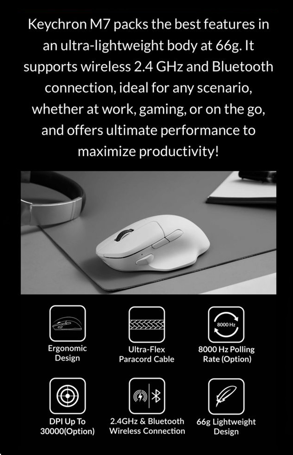 [New] Keychron M7 Wireless Optical Mouse | PixArt 3395 (1k Polling Rate ...