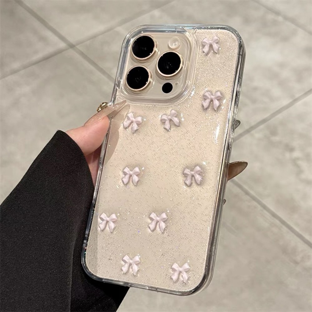 Pink Bowknot Resin Phone Case For iPhone 16 Pro Max 16 Plus 15 14 13 12 ...