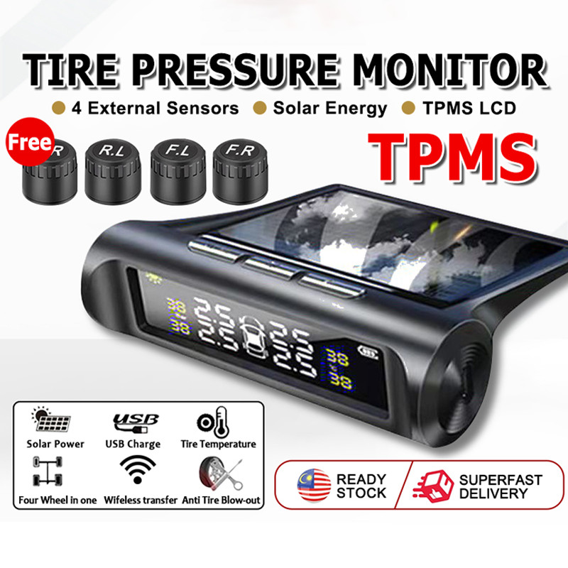 Car Smart Solar Tire Pressure Monitoring LCD Warning System Auto TPMS ...