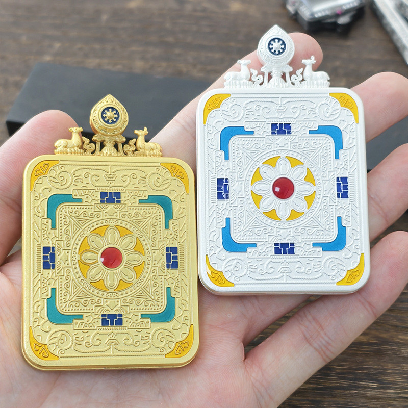 Tibetan Style Titanium Steel Enamel Double Deer Listening to Sutra ...