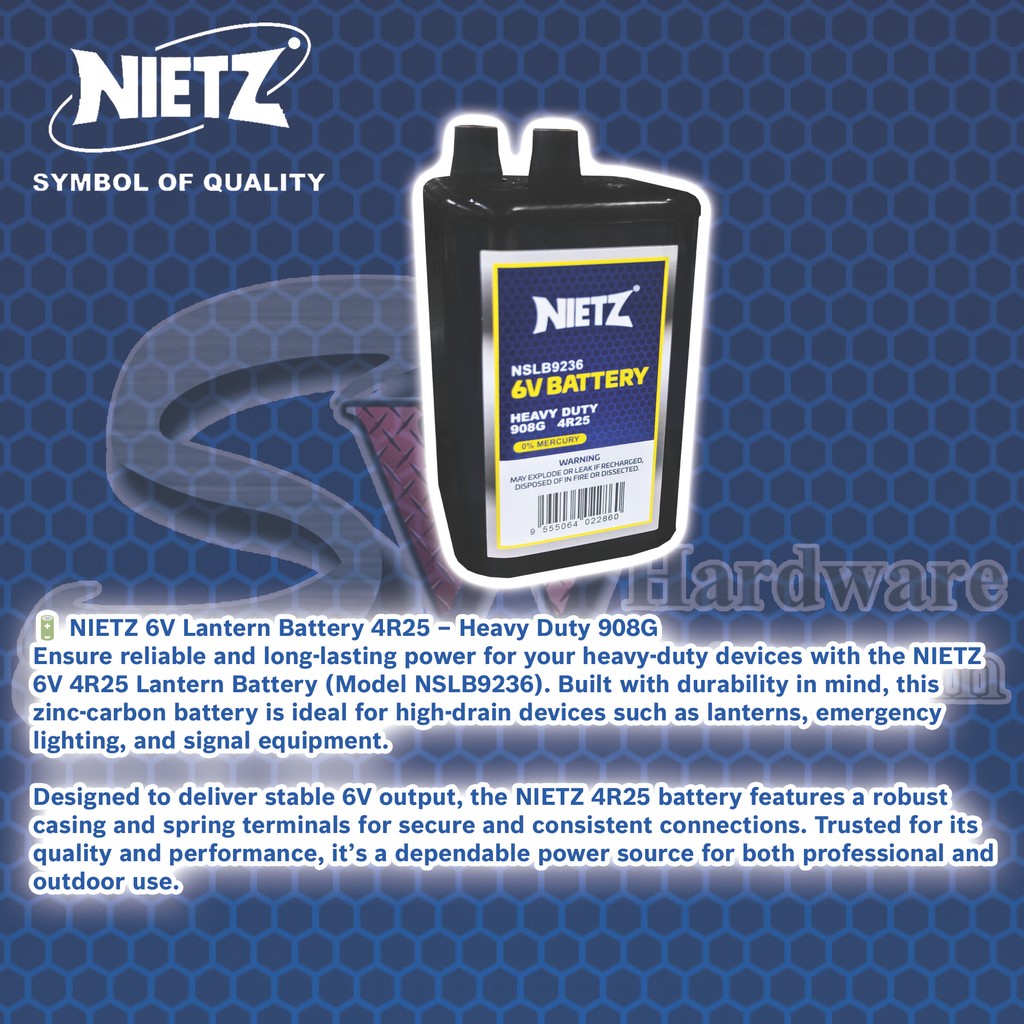 🔋 NIETZ 6V Lantern Battery 4R25 – Heavy Duty 908G | Shopee Malaysia