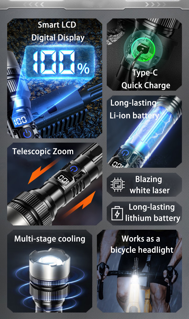 [COD] 1000W Super Bright Outdoor Flashlight, Laser Flashlight ...