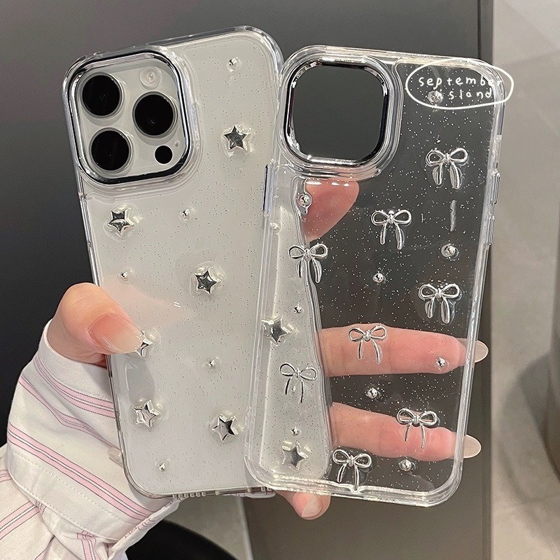 Luxury Glitter Silver Foil 3D Metal Bowknot Tide Phone Case For Iphone ...