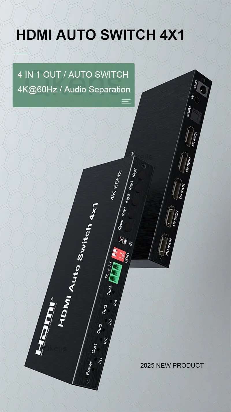 4 in 1 Out Cycle Display 4x1 HDMI Auto Switch 4K 60Hz 3D HDR EDID HDMI ...
