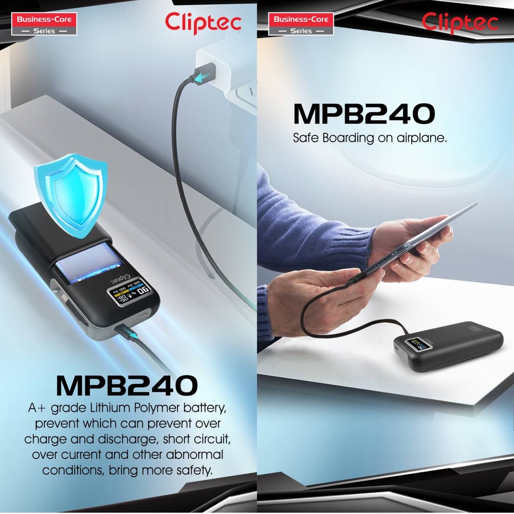 CLIPTEC MPB240 10000MAH PD20W FAST CHARGING TFT DISPLAY POWER BANK WITH RETRACTABLE TYPE-C ...