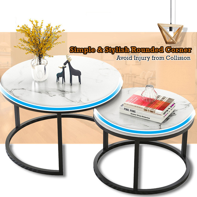 SKplus 2 In 1 Flexible Coffee Round Tables Marble Texture Table Nordic ...