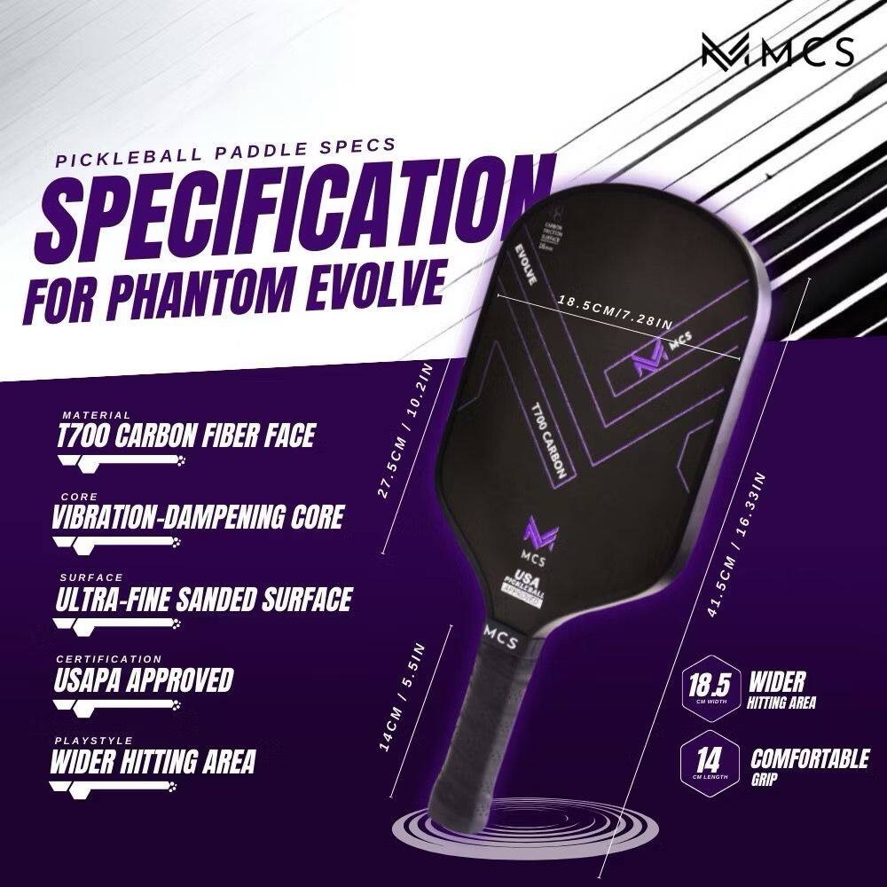 MCS EVOLVE T700 Carbon Fiber Pickleball Paddle Lightweight & Balanced Wider Hitting Area USAPA ...