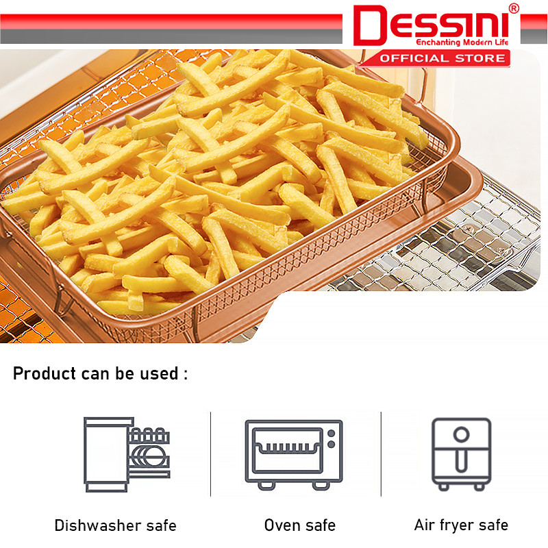 DESSINI ITALY 2 Pcs Copper Crispy Mesh Tray Air Fryer Oven Non-Stick ...