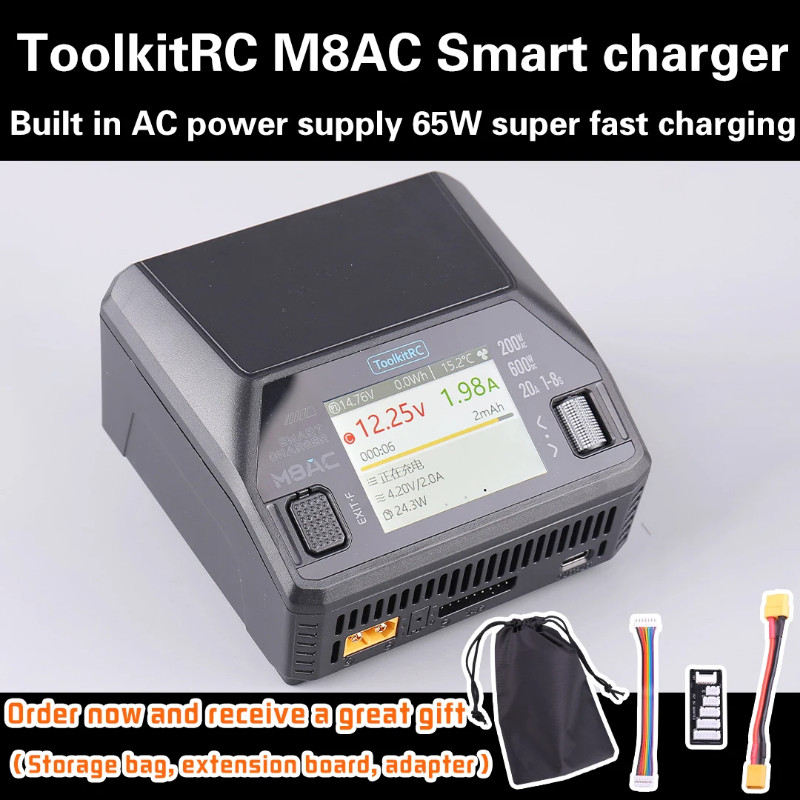 ToolkitRC M8AC Smart Lipo Battery Charger Discharger AC 200W DC 600W 20A for 1-8S LiHV Lipo ...