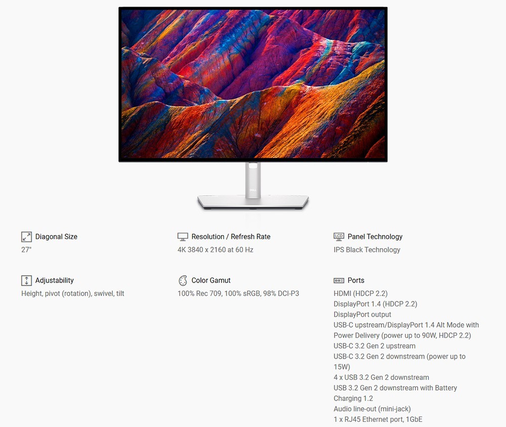 Dell UltraSharp U2725QE U2723QE 27" 4K UHD 3840 x 2160 120Hz 60Hz 3000: ...
