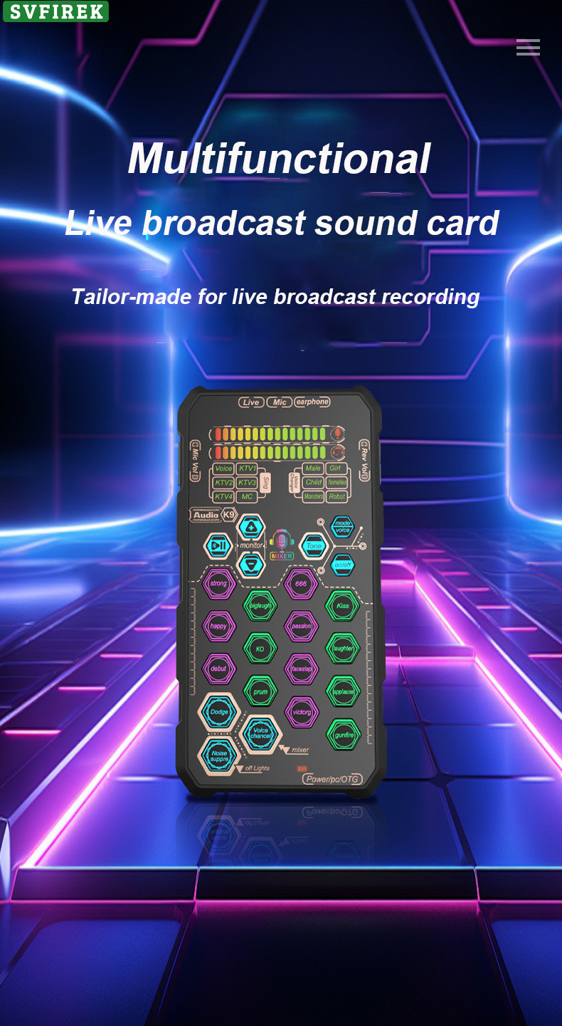 SK9 Portable Live Sound Card Voice Changer Device Audio Mixer Built-in ...
