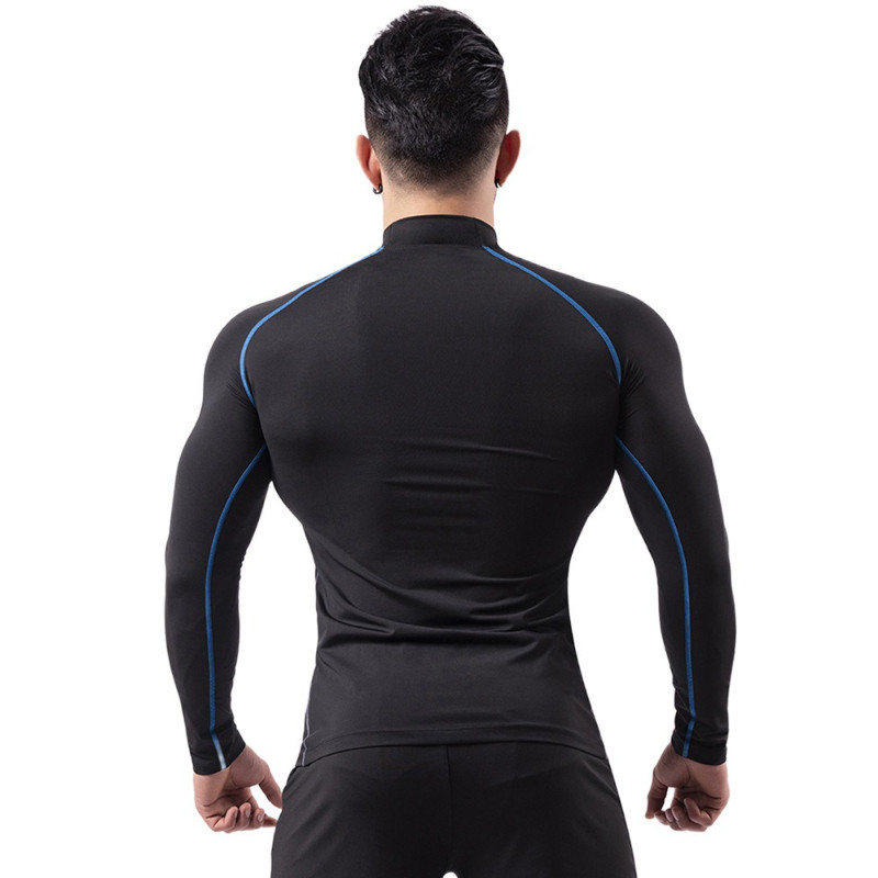 Long sleeved high neck fitness clothing for men, spring and summer ...