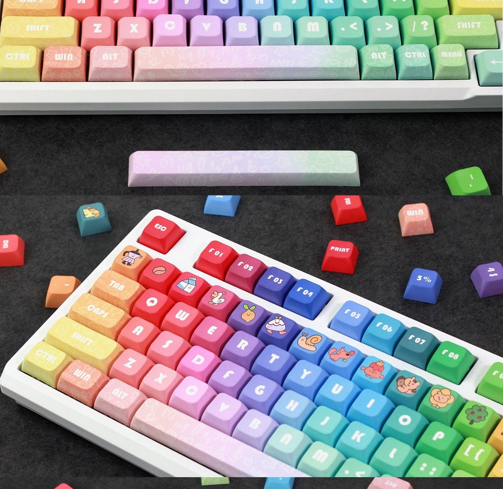 2025 New MOA Rainbow Candy macaron Morandi Gradient Keycaps PBT Sublimation Dopamine Color ...