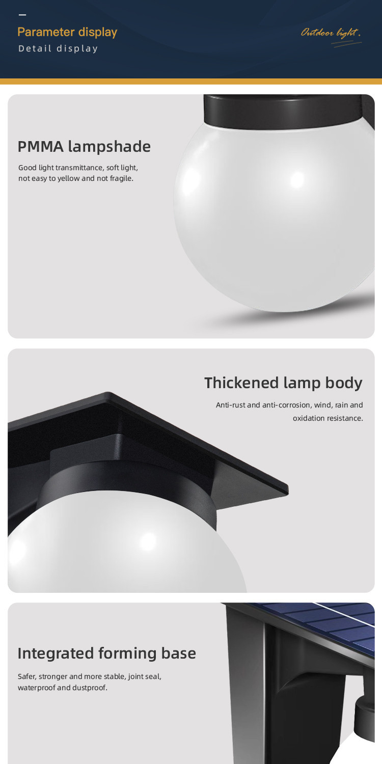 LED Solar Wall Lamp Spherical Shape Waterproof 6 LED Sensor Bright/Dim ...