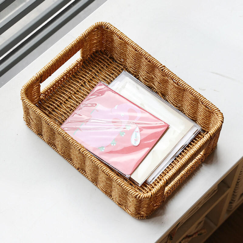 Faux Rattan Storage Basket Food Storage Basket With Handles For ...