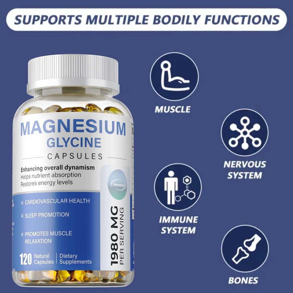 Magnesium Glycinate Capsules 1980mg for Support Muscle, Joint & Heart ...