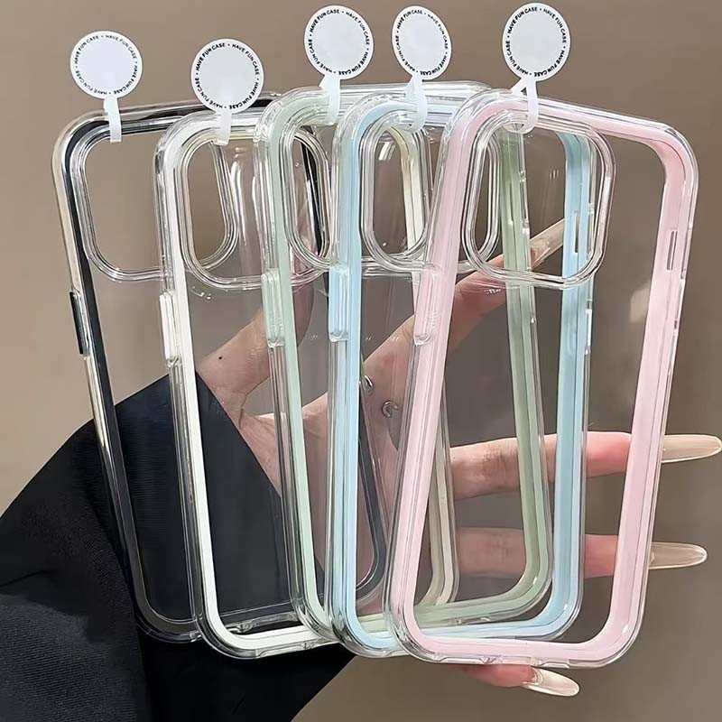 Luxury Candy Color Frame Clear Back Phone Case For iPhone 16 15 14 13 ...