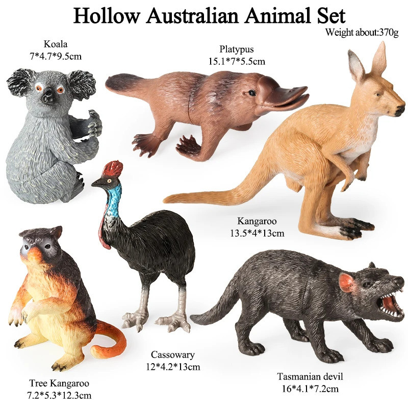 6pcs Classic Australian Wild Animals Kangaroos Koala Cassowary Model ...