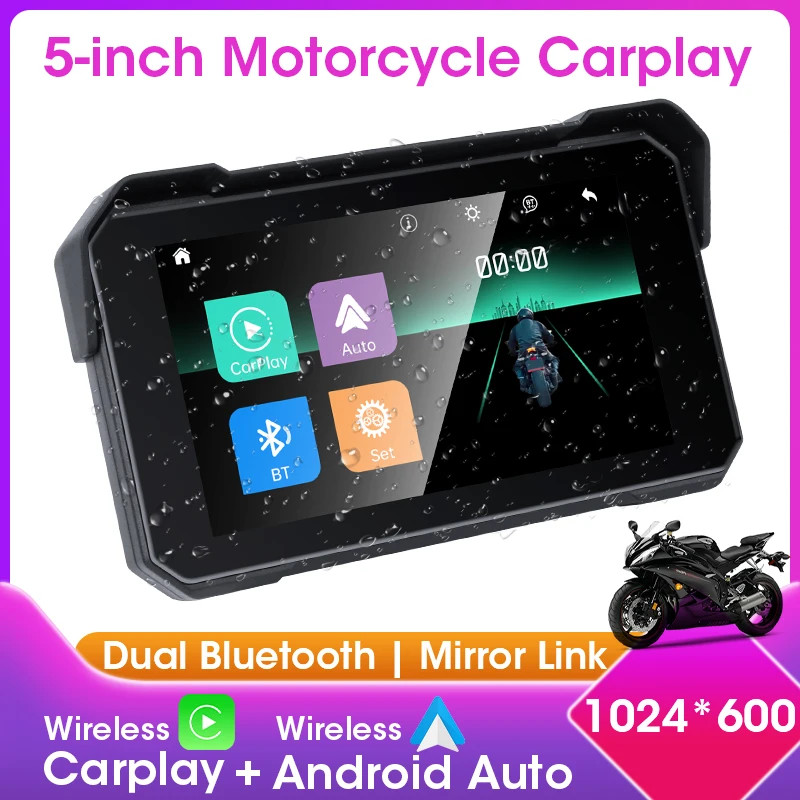 5" Motorcycle Multimedia Player,Wireless Carplay Android Auto ...