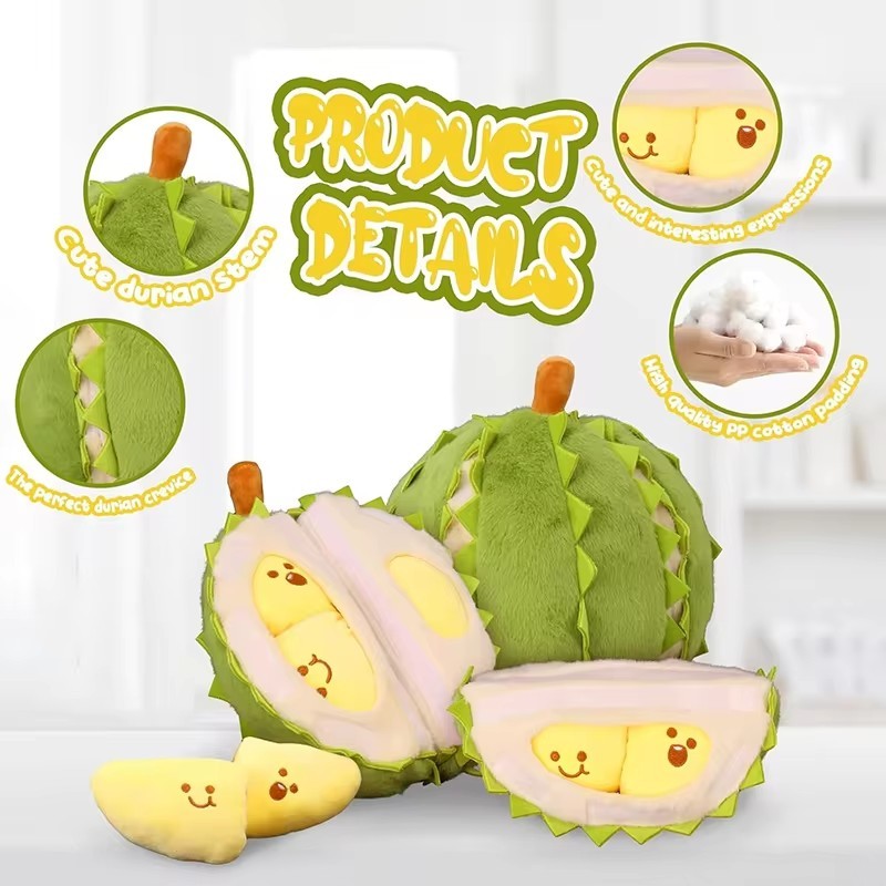 35cm Fluffy Detachable Durian Plush Toy Soft Collection Fruit Durian ...