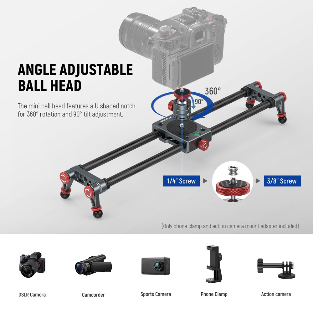 NEEWER 16"/40cm Carbon Fiber Camera Slider, Action Camera Mount with ...
