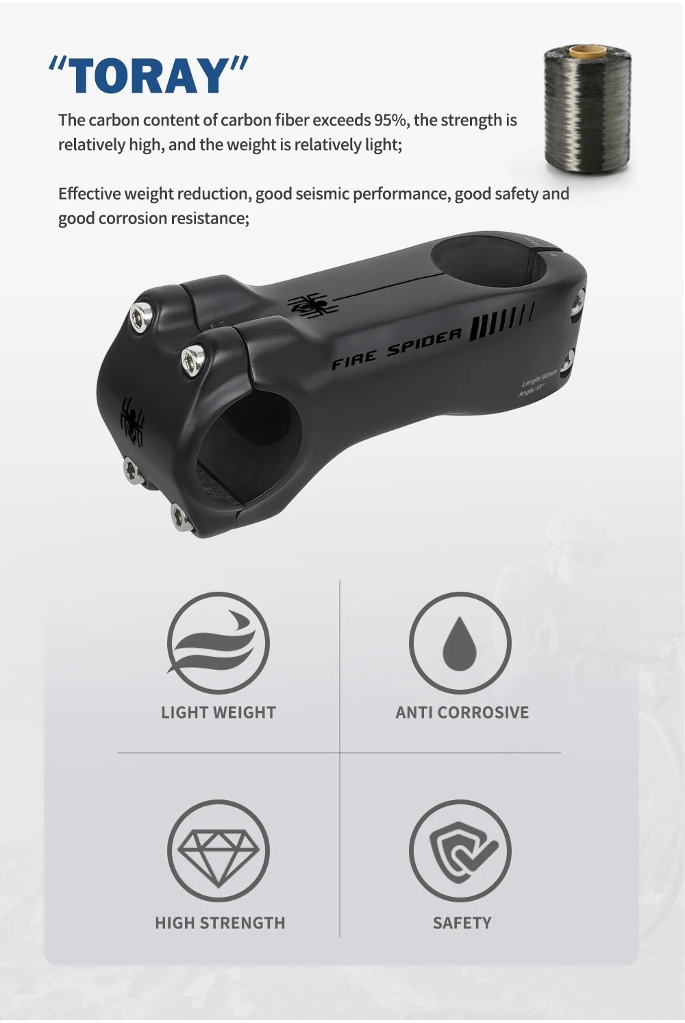 Fire Spider Full Carbon Bicycle Stem -10 Degree Road Bike Stem T1000 ...