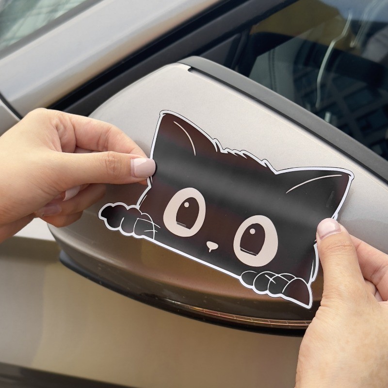Black Cat Car Stickers Scratch-Resistant PVC Decal, Cute Cartoon Design ...