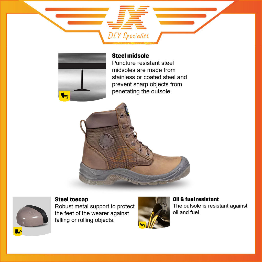 Safety Jogger Safety Shoes RUSH Safety Shoes with Zip Brown Middle Cut ...