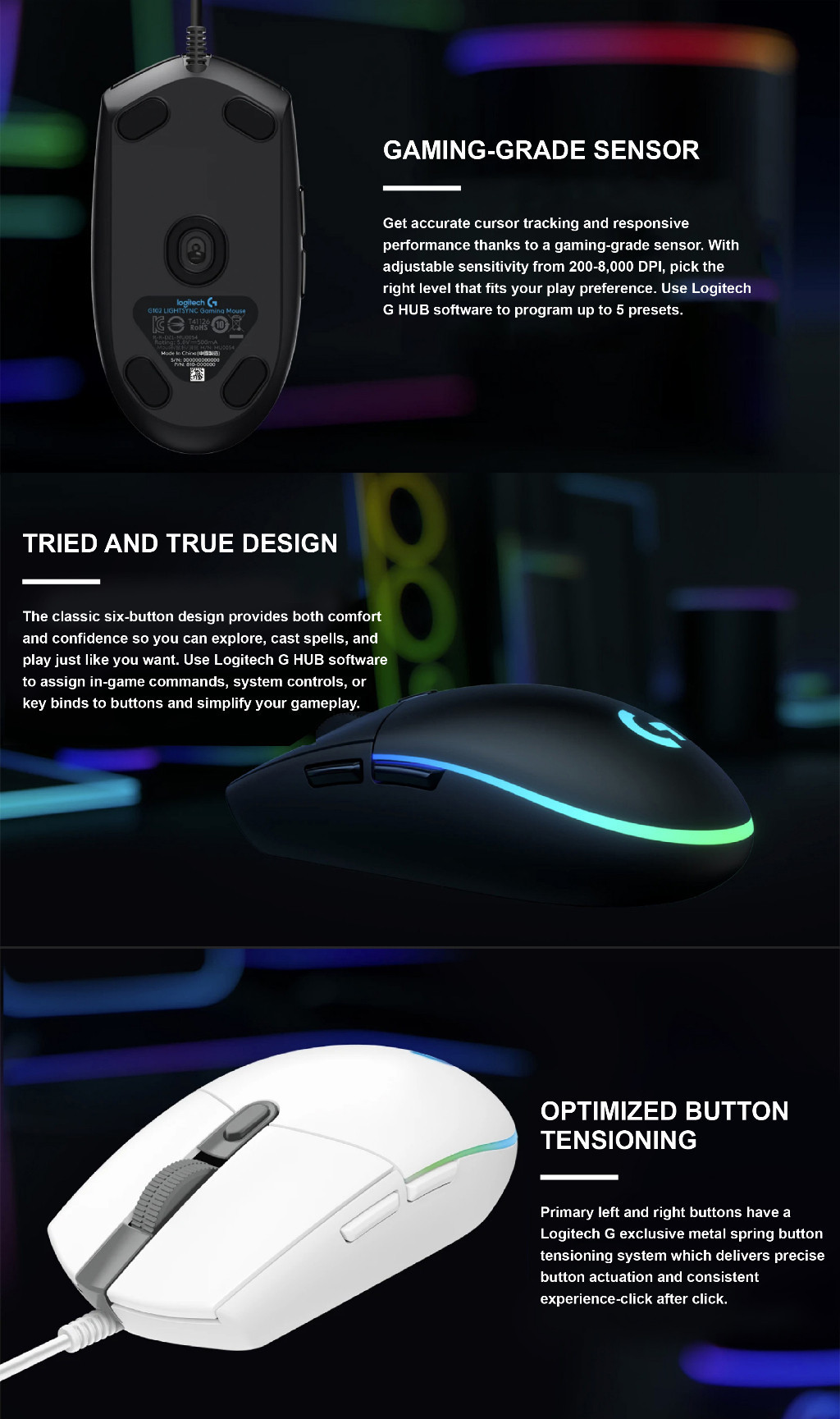 Logitech G102 Lightsync RGB Gaming Mouse | 8000 DPI | 6 Programmable ...