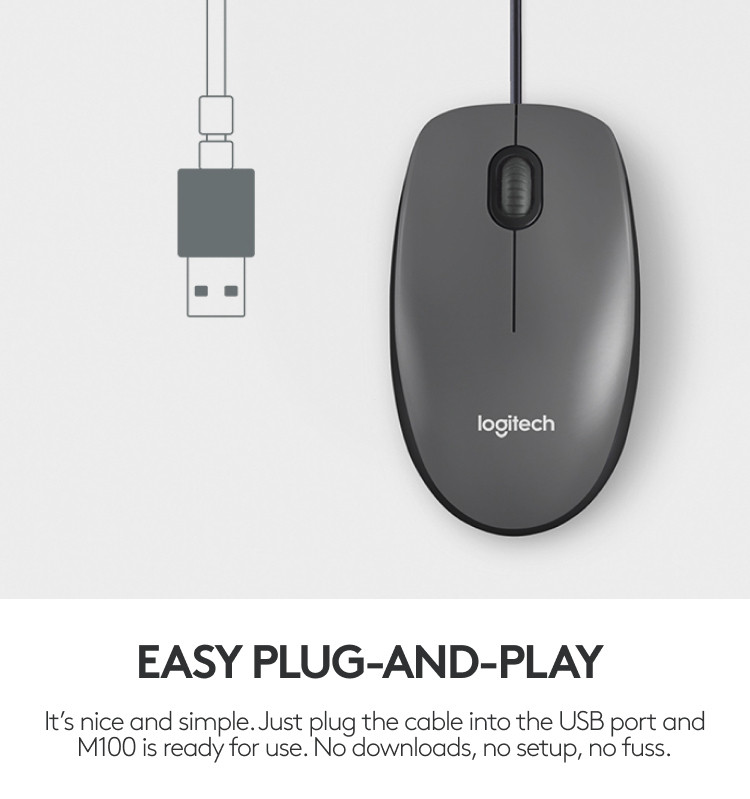 Logitech M100r Wired USB Mouse, 3-Buttons, 1000 DPI Optical Tracking ...