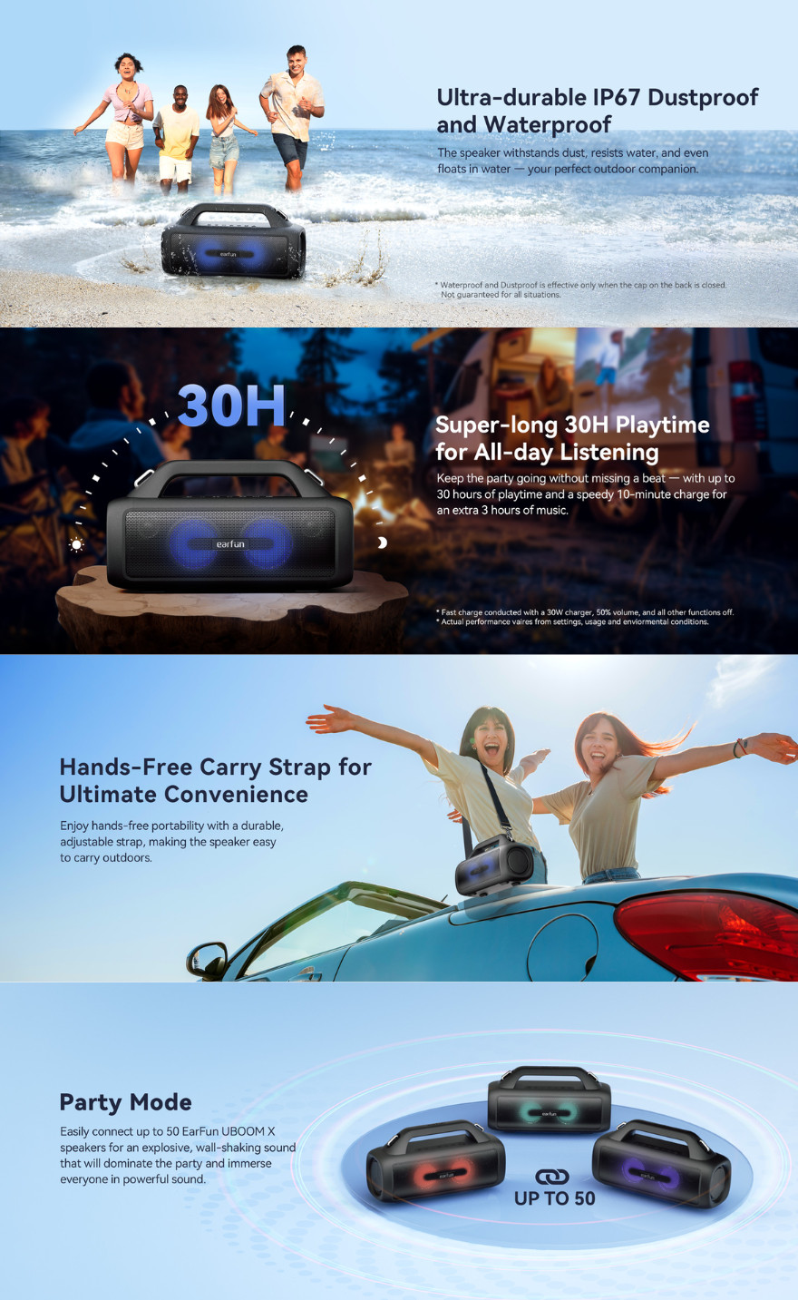 EarFun UBOOM X, Portable Bluetooth Speaker: 80W JumboBass™, IPX7 ...