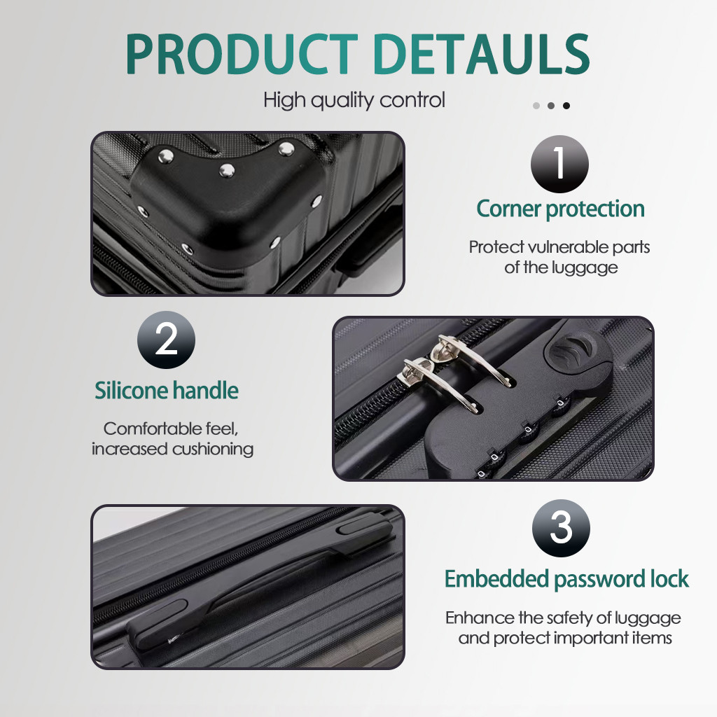 Travel Luggage 20/24/28 Inch Combination Double Lock ABS+PC Suitcase ...