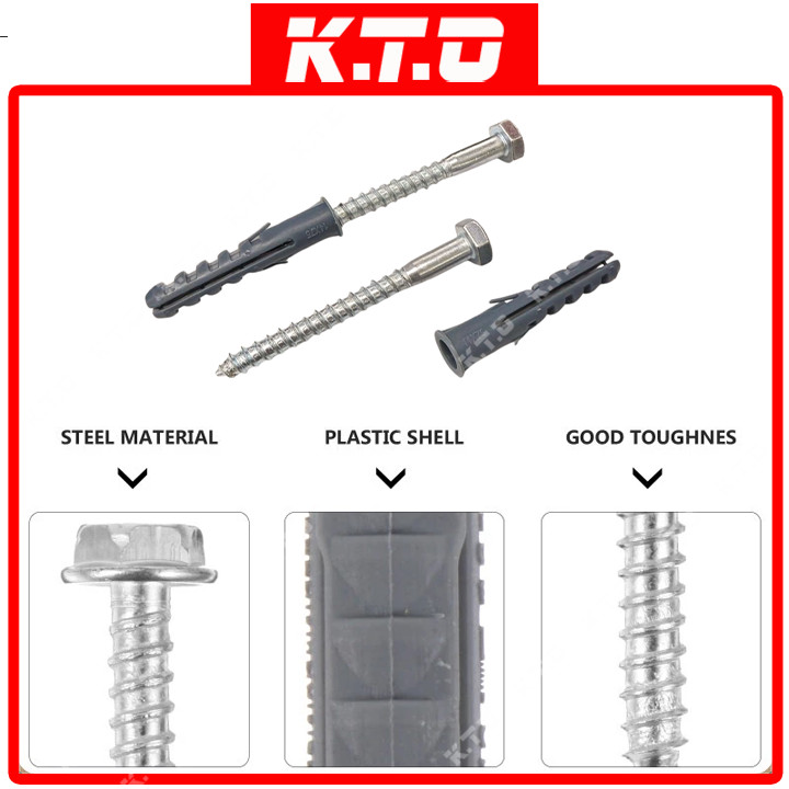 3PCS / Set M10 x 100 Hex Bolt Screw with PVC Wall Plug Set / Skru ...