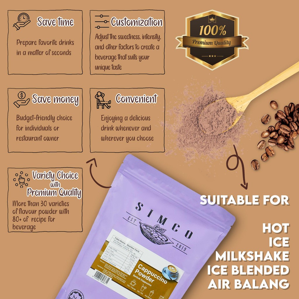 SIMCO Cappuccino Beverage Powder (1kg) | Ice Blended/Milkshake/ Air ...